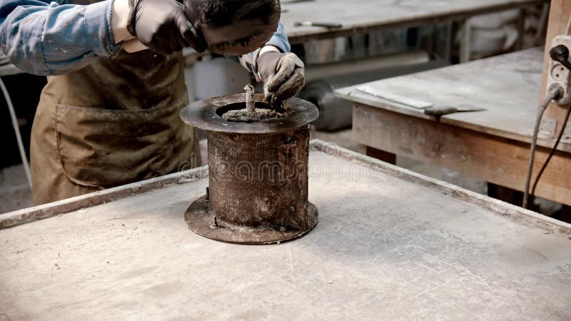 Concrete Industry - Man Worker Putting Concrete in the Form Stock Photo ...
