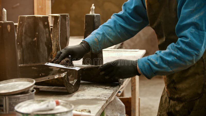 Concrete Industry - Worker Cleaning the Form for Concrete Casting Out ...
