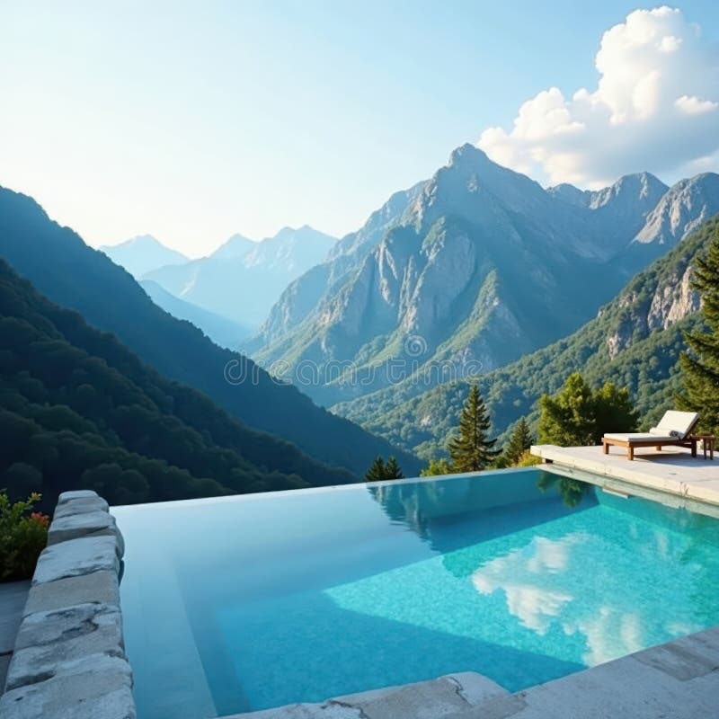 Concrete Infinity Pool, Majestic Mountain Vista , Panorama, Range Stock ...