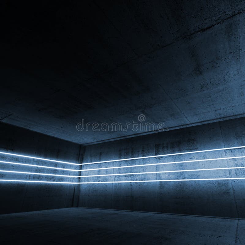 Concrete Interior with Blue Light Lines Stock Illustration ...