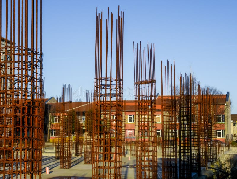 Concrete and Iron Pillars Structure Abandoned Stock Image - Image of ...