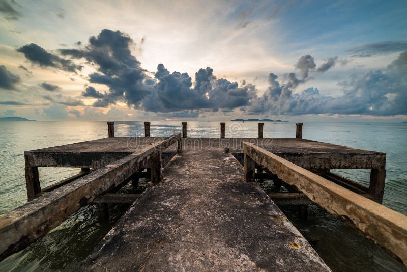 Concrete Jetty Along Side To the Sea Stock Photo - Image of dawn ...