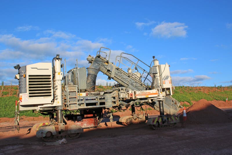 Slipform Paver Machine on Road Work at Construction Site. Highway ...