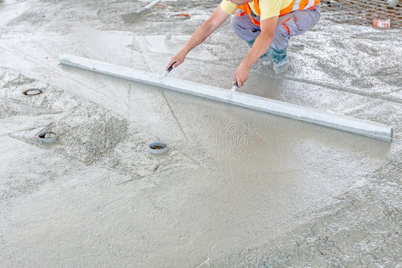 Concrete is Leveling after Pouring Stock Image - Image of concrete ...
