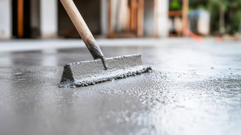 Concrete Leveling Process Using a Screed Tool on a Smooth Surface in a ...