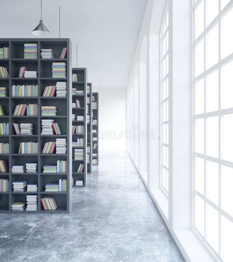 Concrete library interior stock illustration. Illustration of indoors ...