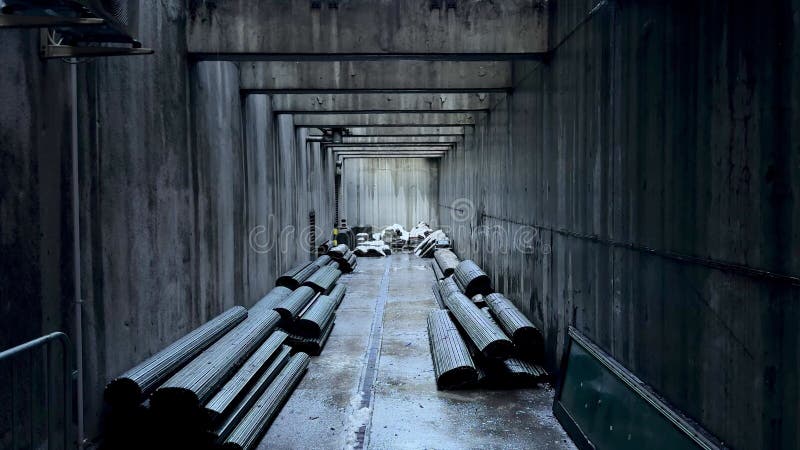 Concrete Long Rectangular Tunnel with Storage of Building Materials ...