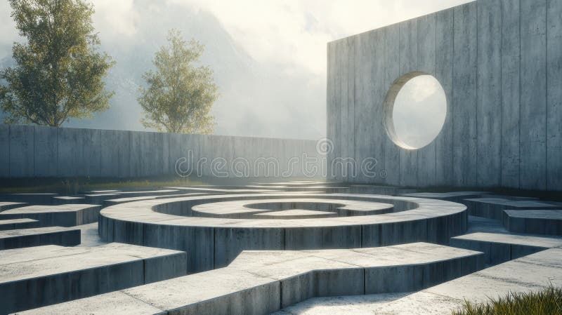 A Concrete Maze with a Circular Center Stock Illustration ...