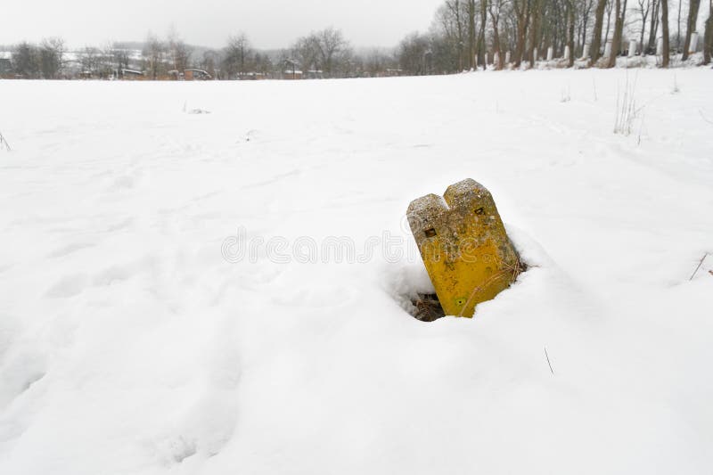 Concrete milestone stock image. Image of winter, rural - 89033439