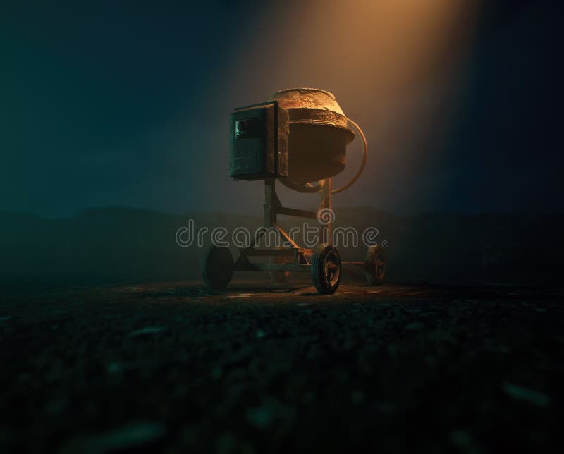 Concrete Mixer in a Beam of Light on an Abandoned Construction Site ...