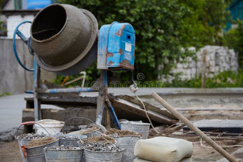Concrete Mixer at a Construction Site. Concreting of Floors Stock Photo ...