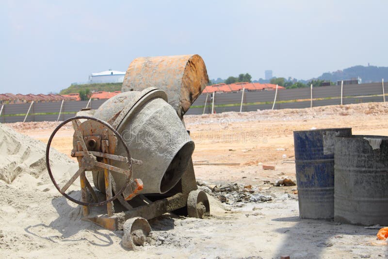 Concrete Mixing Plant stock photo. Image of drum, battered - 11801140