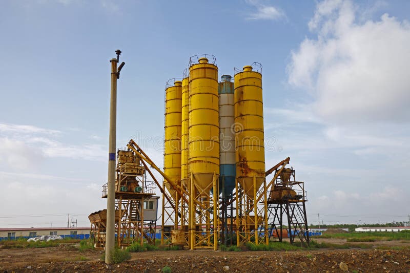 Concrete Mixing Silo, Site Construction Facilities Stock Image - Image ...