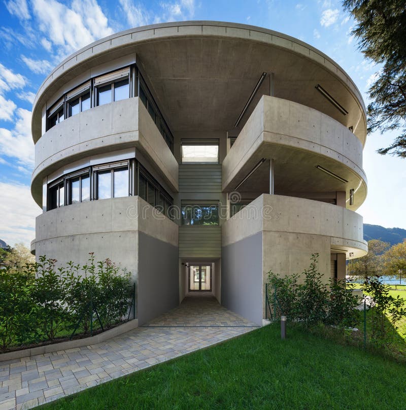 Concrete modern building stock photo. Image of residence - 80663308