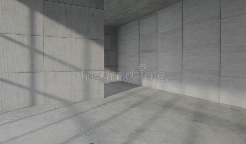 Concrete Modern Interior Space. Blank Walls and Sunlight Casting ...
