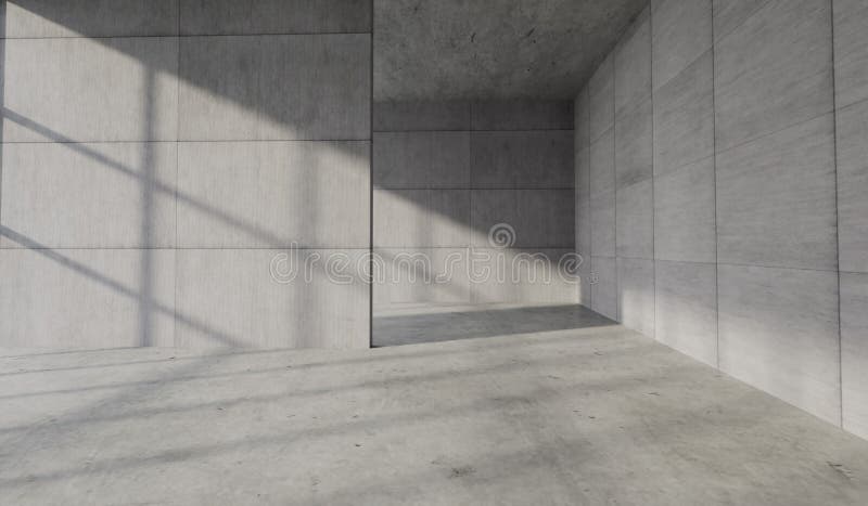 Concrete Modern Interior Space. Blank Walls and Sunlight Casting ...