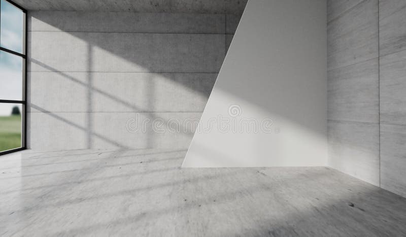 Concrete Modern Interior Space. Blank Walls and Sunlight Casting ...