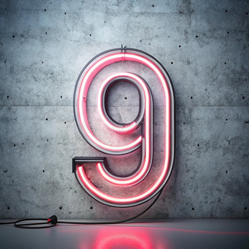 Concrete Neon Light Number 9 Stock Illustration - Illustration of bold ...