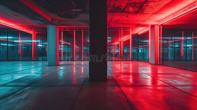 Concrete and Neon Modern Futuristic Interior. Generative AI Stock Photo ...