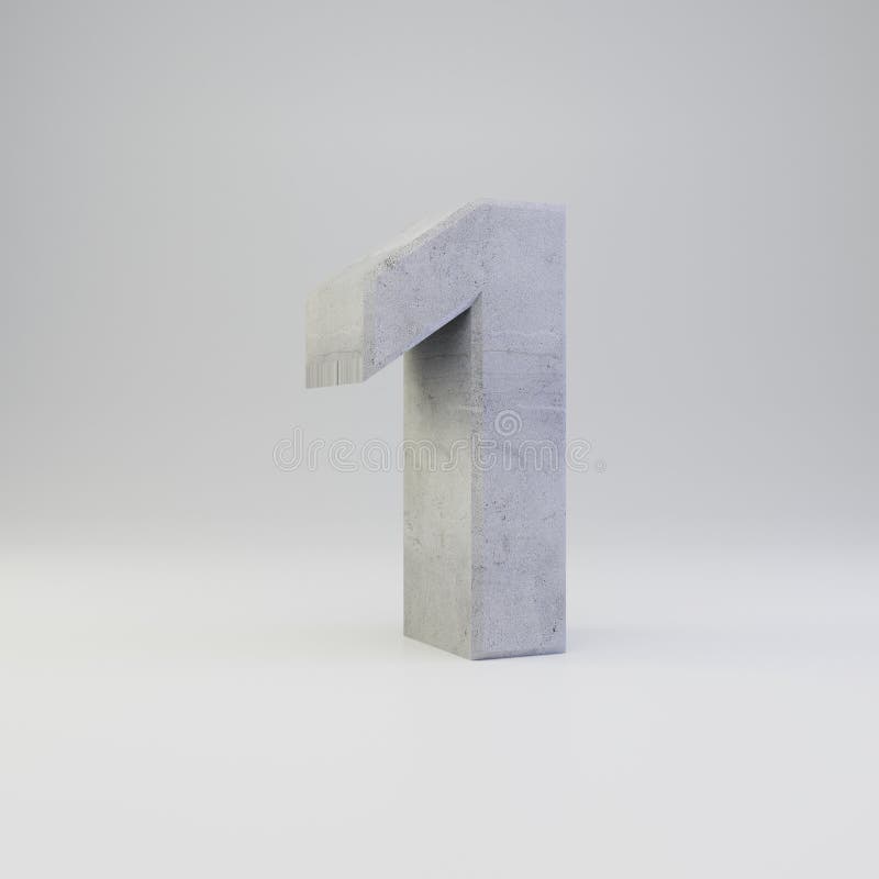 Concrete Number 1 with Plaster Texture on White Background Stock ...