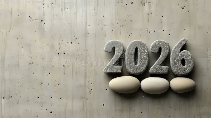 2026 Concrete Numbers and Banner Eggs on Cement Background for Concept Image of a New Era. Stock ...