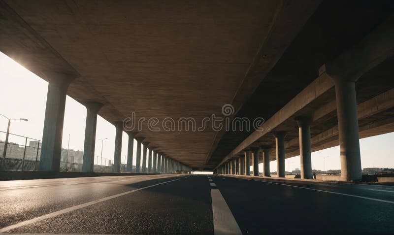A Concrete Overpass Casts a Long Shadow on the Highway Below Stock ...