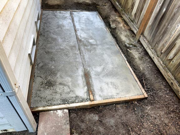 Concrete Pad and Frame Finalized with Curing Process Started Stock ...