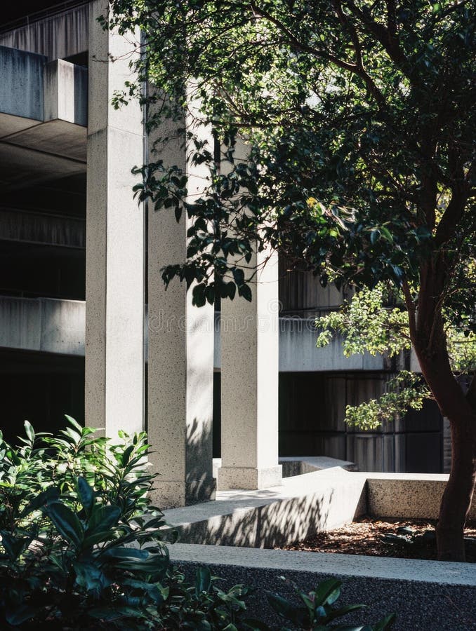 Concrete Parking Garage with Trees Stock Photo - Image of generated ...