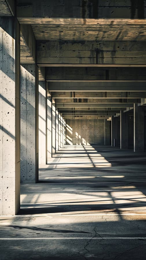 Concrete Parking Structure with Light and Shadow Pattern, Empty Garage ...