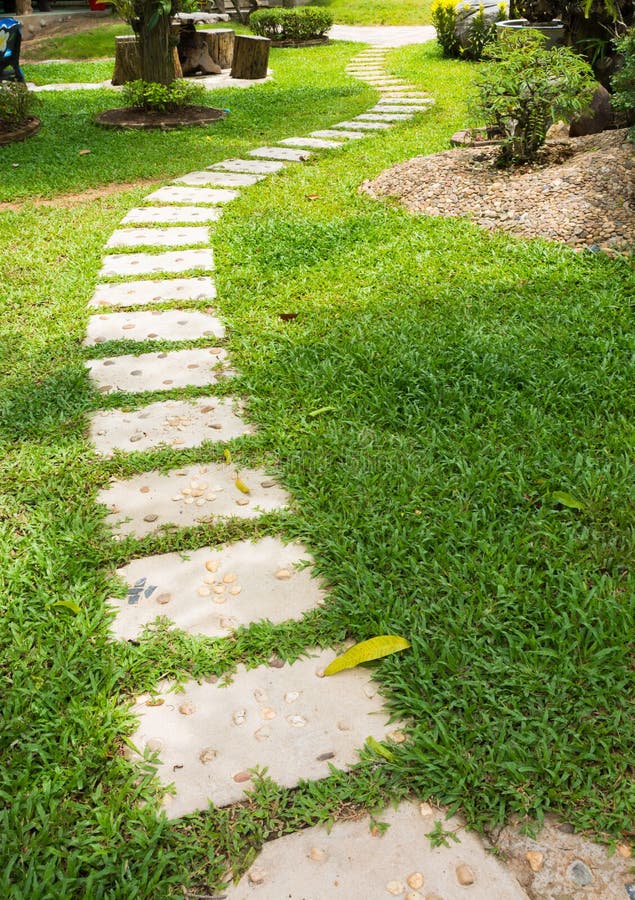 Concrete Path on Green Grass Stock Image - Image of abstract, design ...