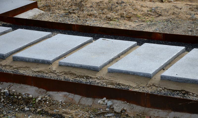 Concrete Path Lawn Pedal Rectangular Shape in Regular Grid Routed Stock ...