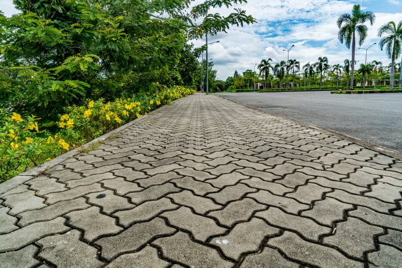 Concrete Pathway in garden stock image. Image of scenic - 100402961