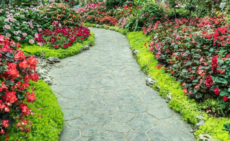 Concrete Pathway in garden stock image. Image of pathway - 74474035