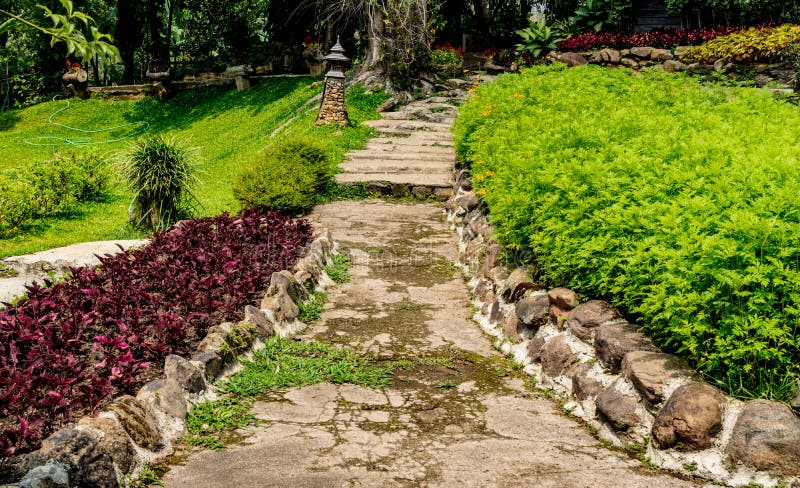 Concrete Pathway in garden stock image. Image of concrete - 91732763