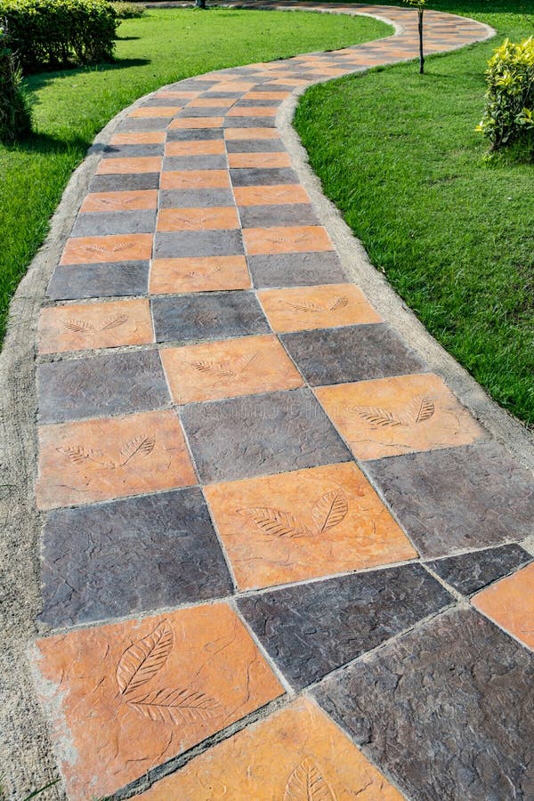 Concrete Pathway in the Park Stock Image - Image of spring, flower ...