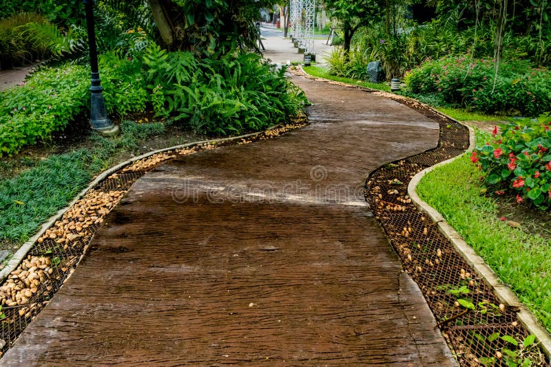 Concrete Pathway in the Park Stock Photo - Image of path, flora: 95296600