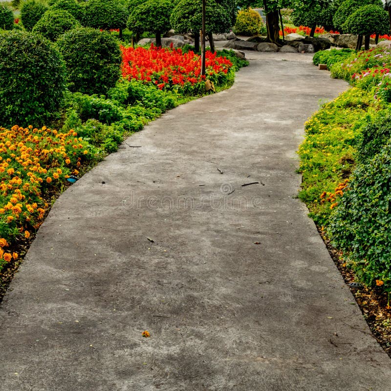 Concrete Pathway in park stock image. Image of sidewalk - 88954615