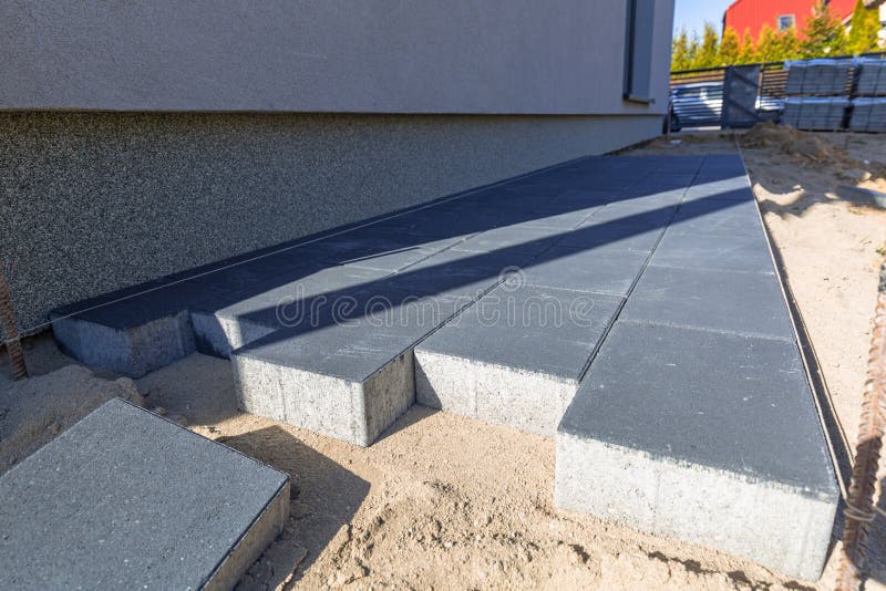Concrete Paver Blocks Laid Near the House Stock Image - Image of blocks ...