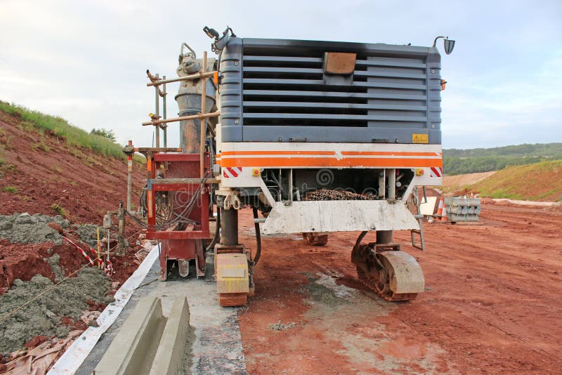 Concrete Paving Machine on a Road Construction Site Stock Image - Image ...