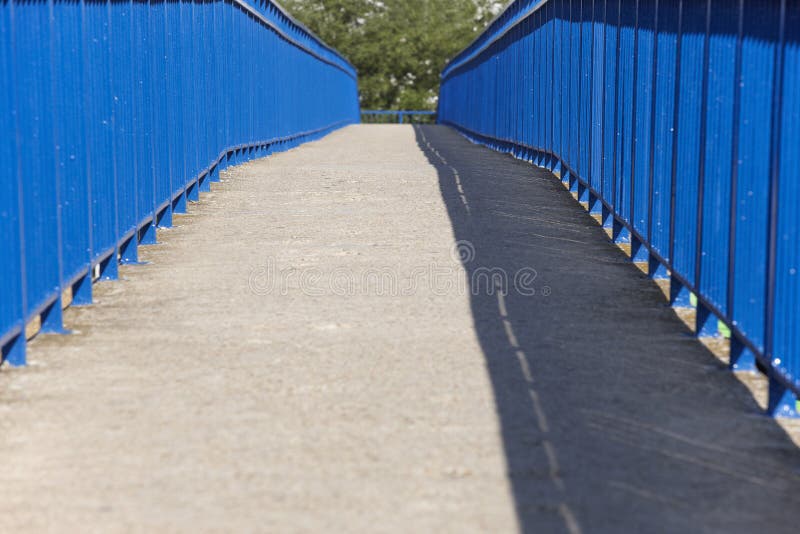 Concrete Pedestrian Bridge in Blue Tone and Tree Stock Image - Image of ...