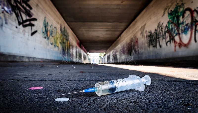 Concrete Pedestrian Underpass with Graffiti and Heroin Syringe, AI ...
