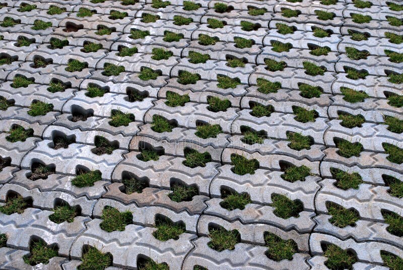 Concrete Permeable Grid Pavers Filled with Green Grass Pattern ...