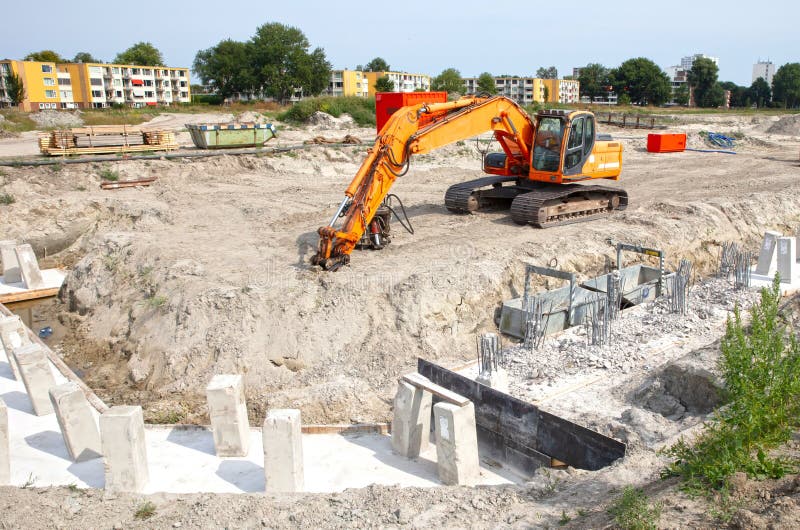 Concrete Piles Foundation for a New Building on Construction Site Stock ...