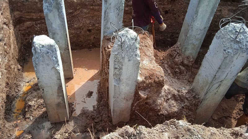 Concrete Piles Foundation Under Ground for a New Building on ...