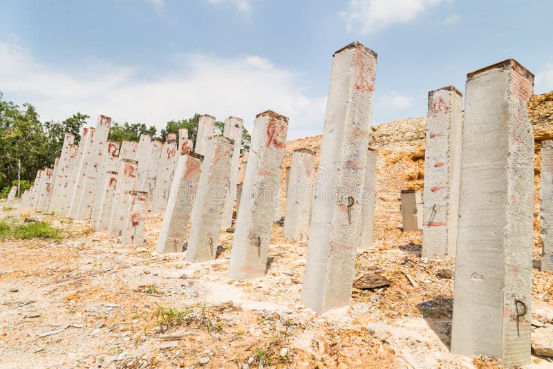 Concrete Piling Bars Pounded into Ground at Construction Site Stock ...