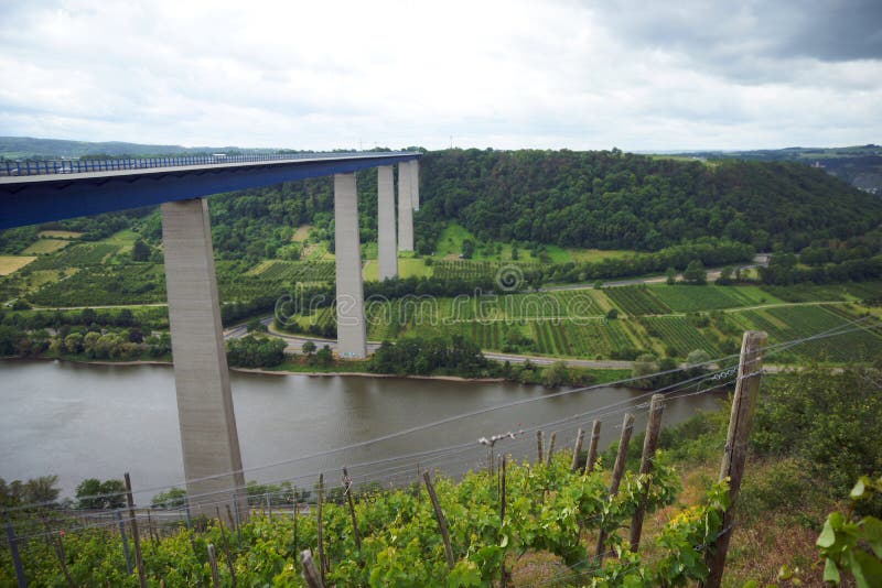 Concrete Pillar Bridge Over the River Stock Photo - Image of mosel ...