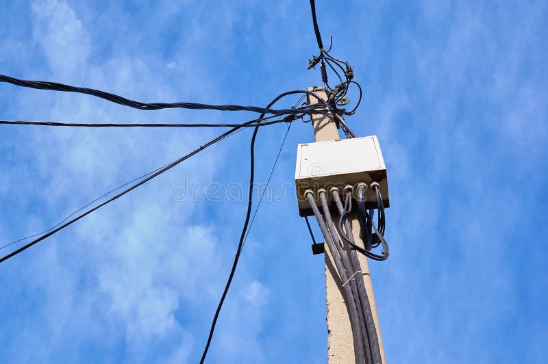 Concrete Pillar with Electrical Distribution Box and Wires. Stock Image ...