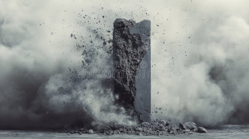 Concrete Pillar Exploding Generating Dust and Debris Stock Image ...