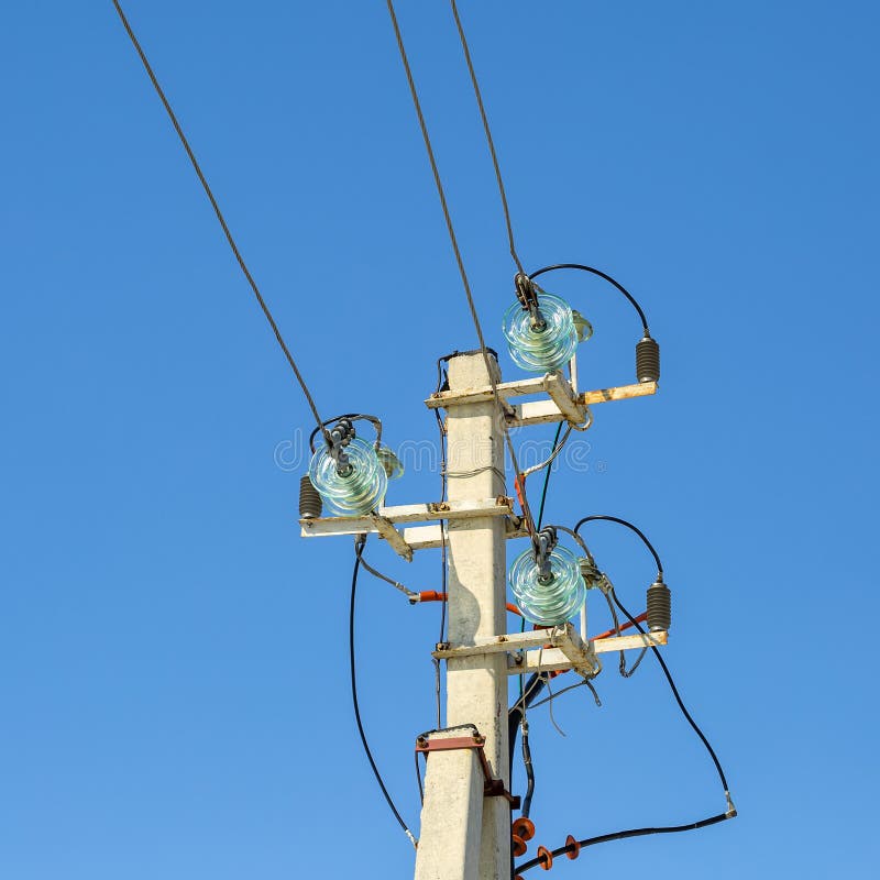 A Concrete Pillar with Fixed Wires Electric Stock Photo - Image of ...