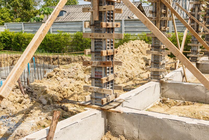 Concrete Pillar Mold for House Construction Stock Photo - Image of blue ...